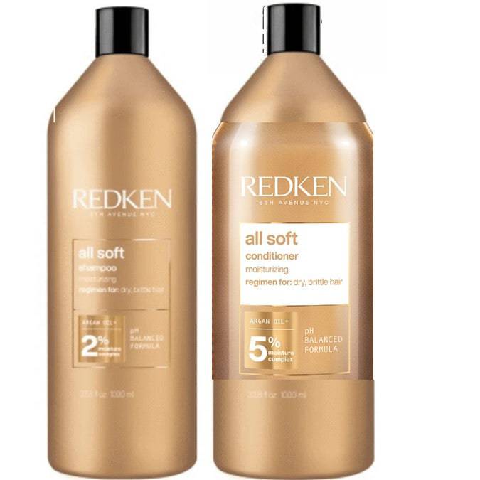 Redken All Soft Shampoo and Conditioner 1 Litre DUO for Dry, Brittle ...